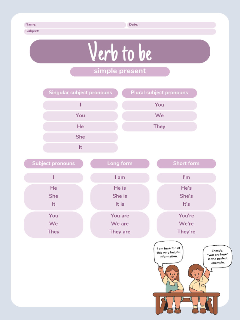 Lilac Pink Illustrative Verb To Be Grammar Worksheet EFL Resource | PDF
