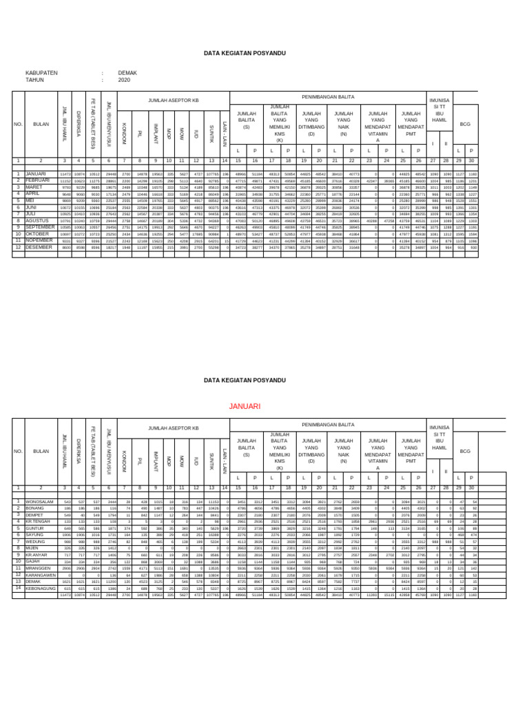 Data Kegiatan Posyandu 2020 | PDF