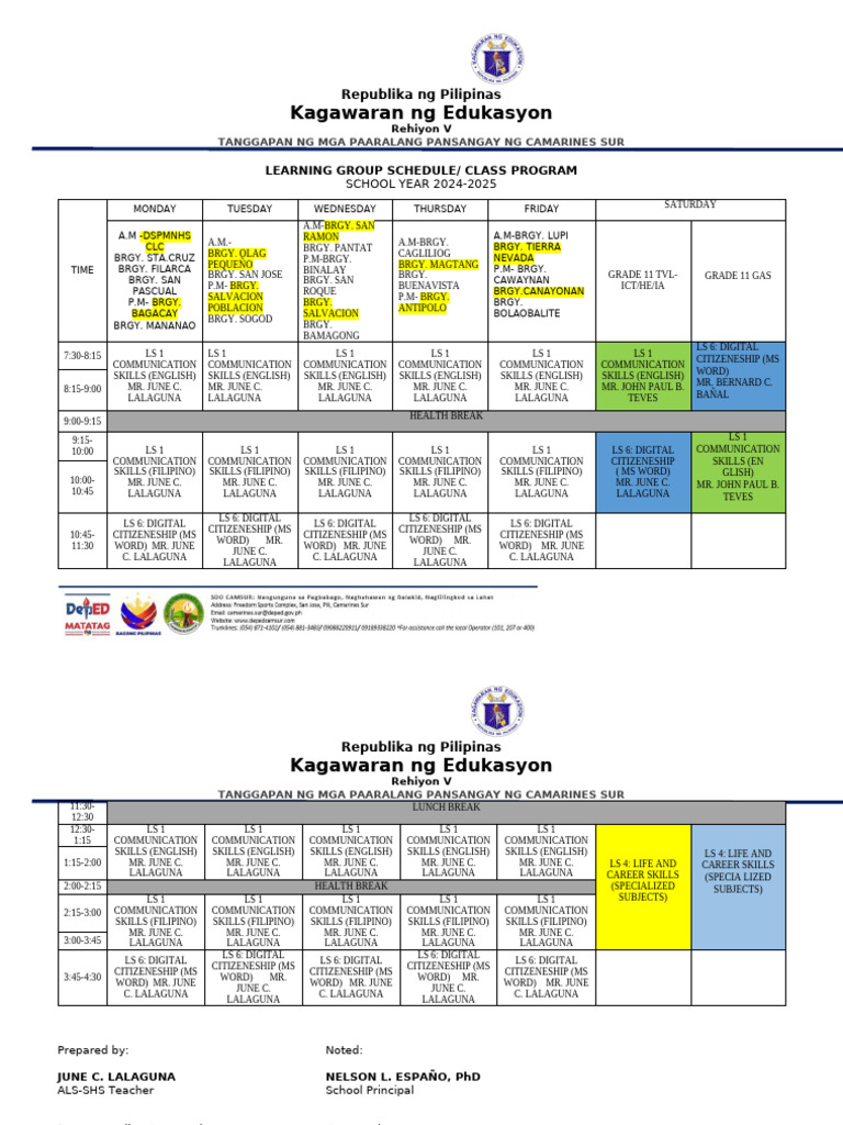 Learning Group Schedule Template | PDF