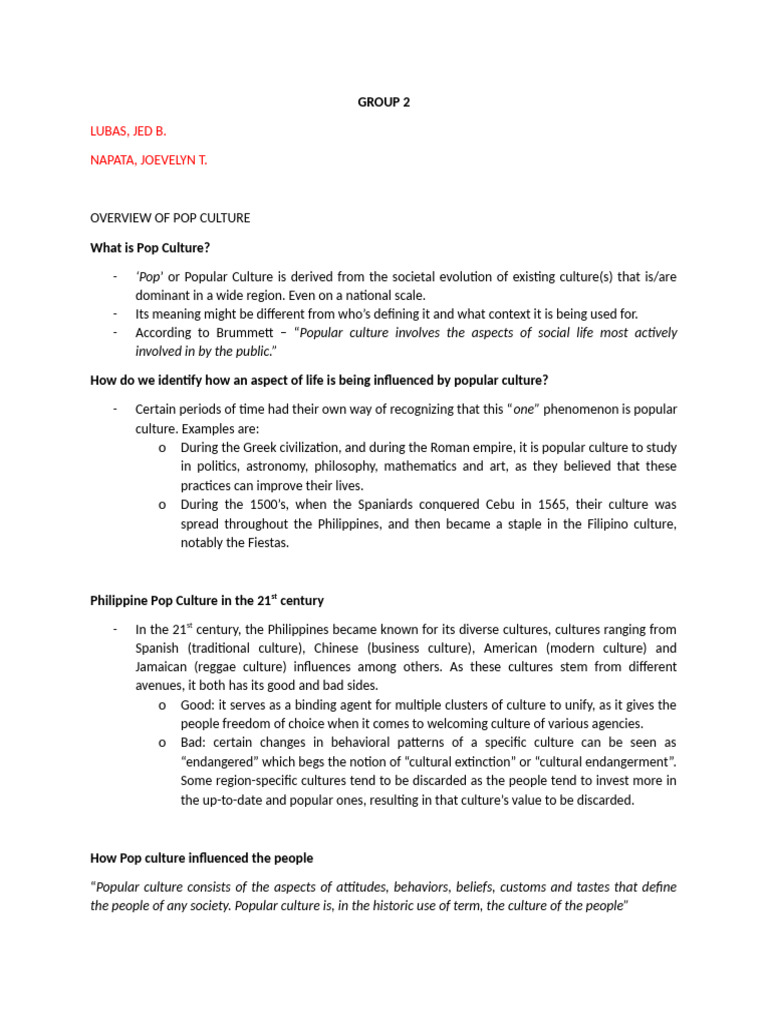Group 2 | PDF | Popular Culture | Social Science