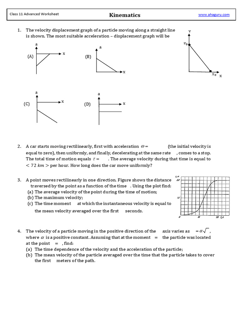 Class 11 Kinematics Advanced Worksheet | PDF | Acceleration | Teaching ...