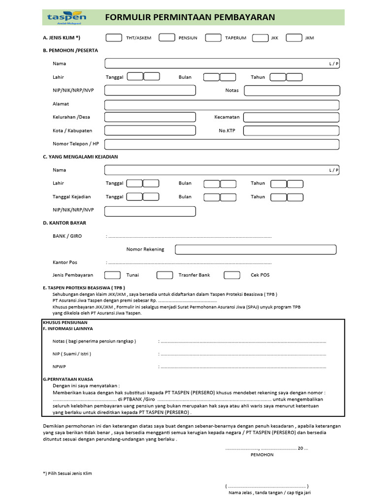 Formulir Aju Taspen | PDF