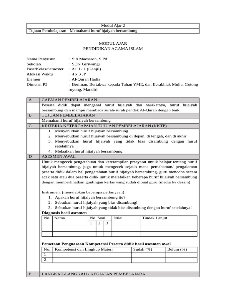 Modul Ajar 2 Kelas 2 Semester 1 | PDF