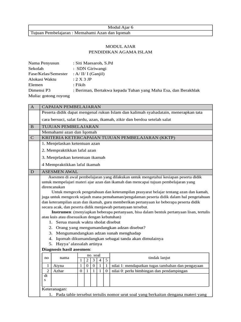 Modul Ajar 6 Kelas 2 Semester 1 | PDF