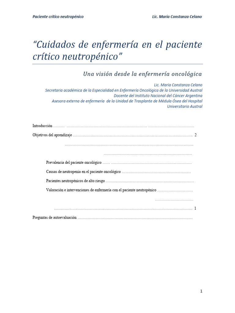 Cuidados de Enfermería en El Paciente Crítico Neutropénico 2017 CELANO ...