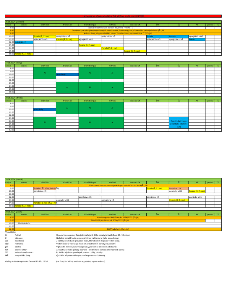 Harmonogram Přípravného Týdne 2024 | PDF
