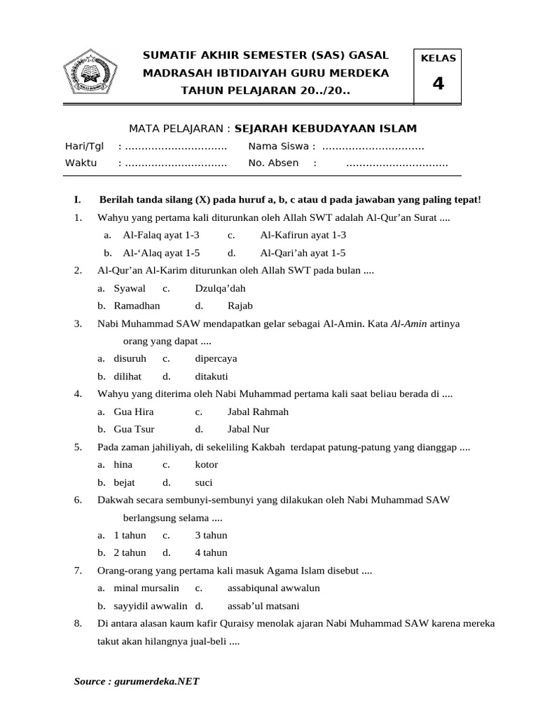 Naskah Soal SAS SKI 4B IKM | PDF