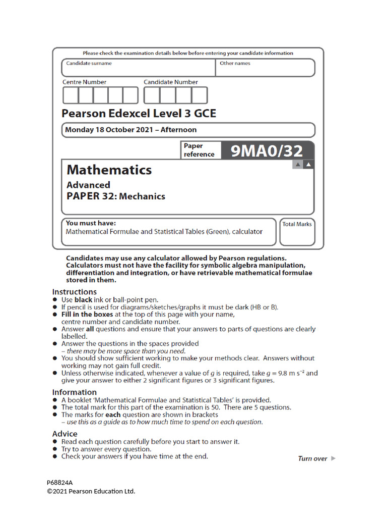 A Level Mechanics Oct2021 | PDF