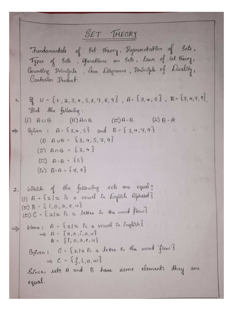 Unit I Solution Bank Set Theory, Relation&Function, Mathematical | PDF