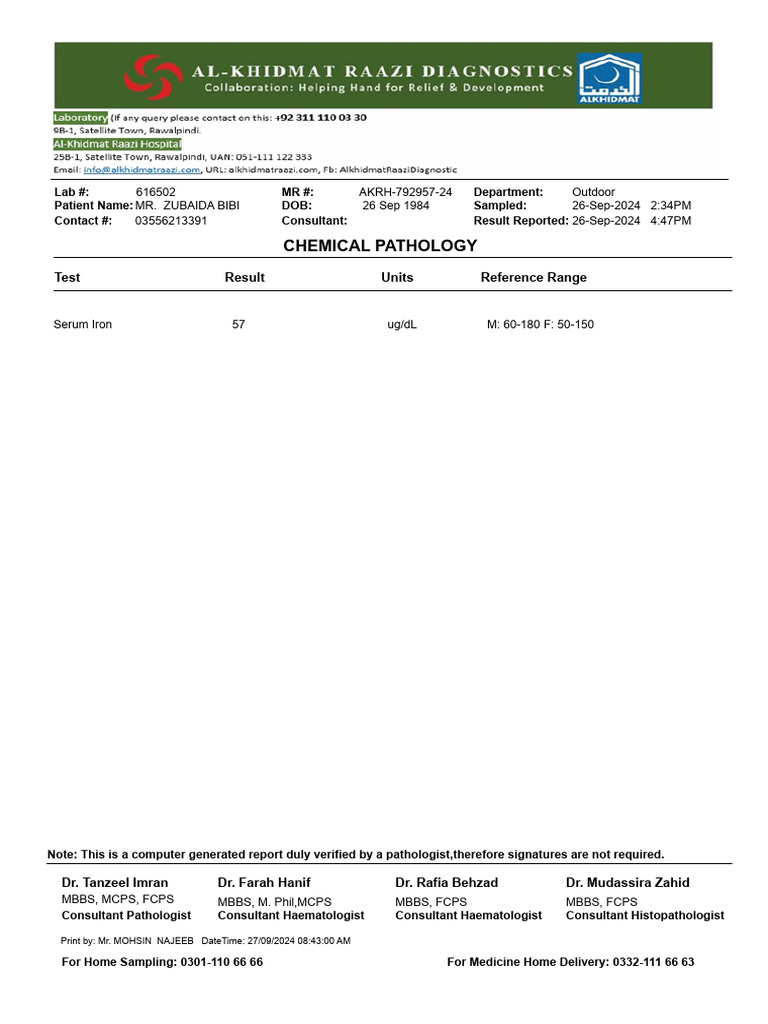 Chemical Pathology: Units Reference Range Test Result | PDF