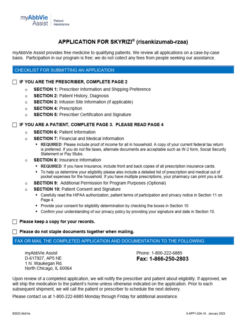 Skyrizi Patient Assistance Application | PDF | Medical Prescription ...