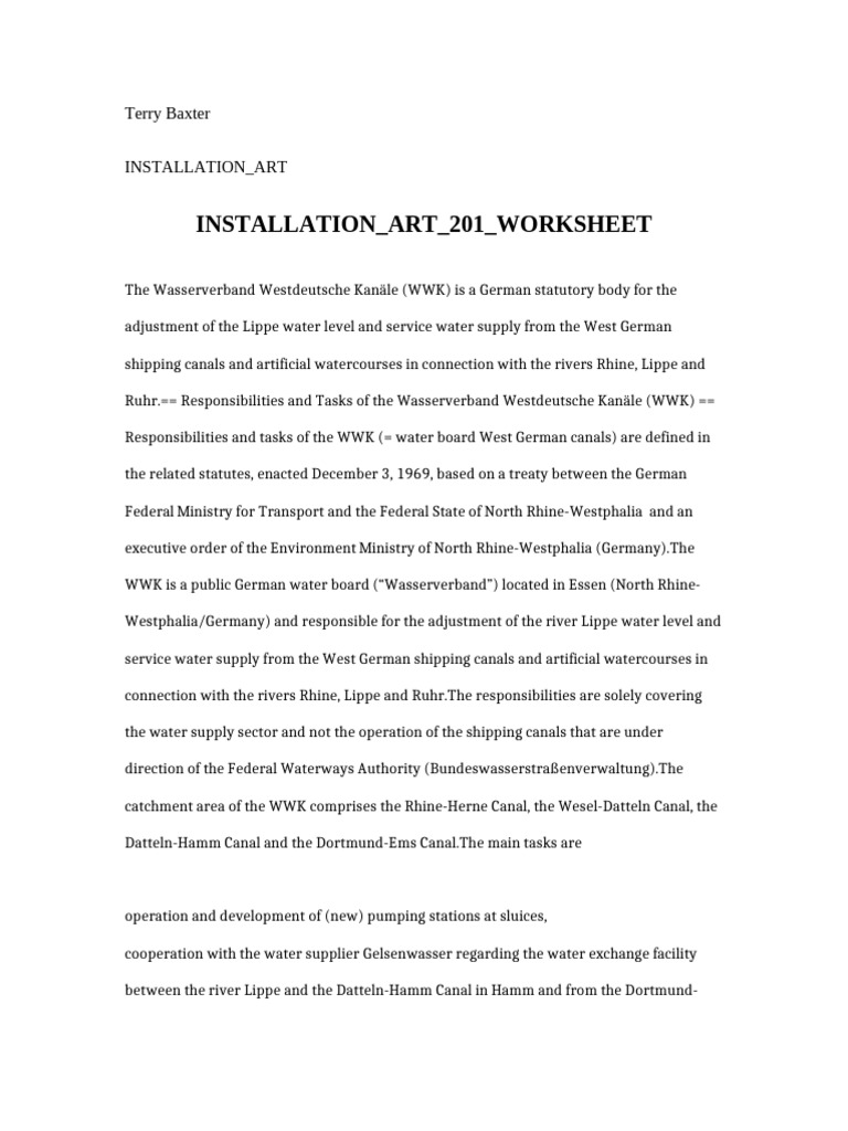 Installation Art 201 Worksheet | PDF