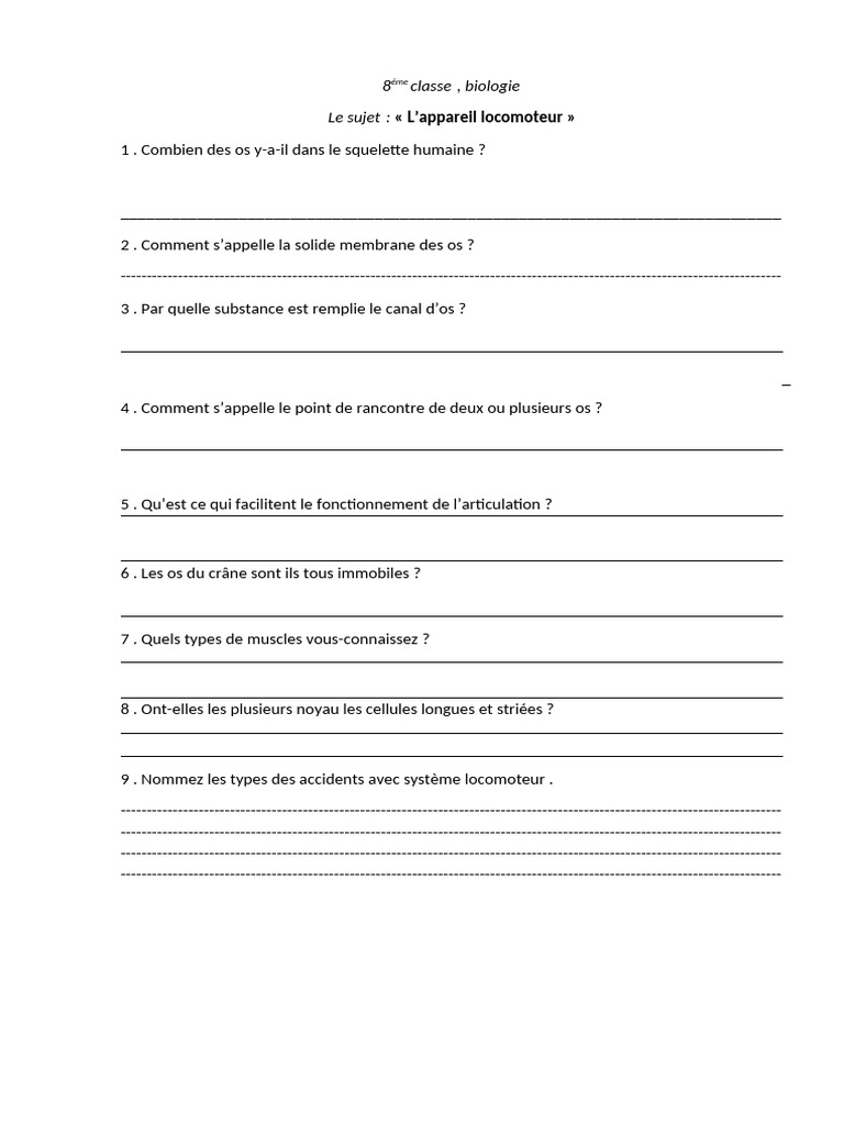 8éme Classe Système Locomoteur | PDF