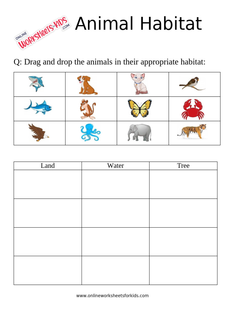 Animal Habitats Worksheet for Grade 1 | PDF | Science & Mathematics