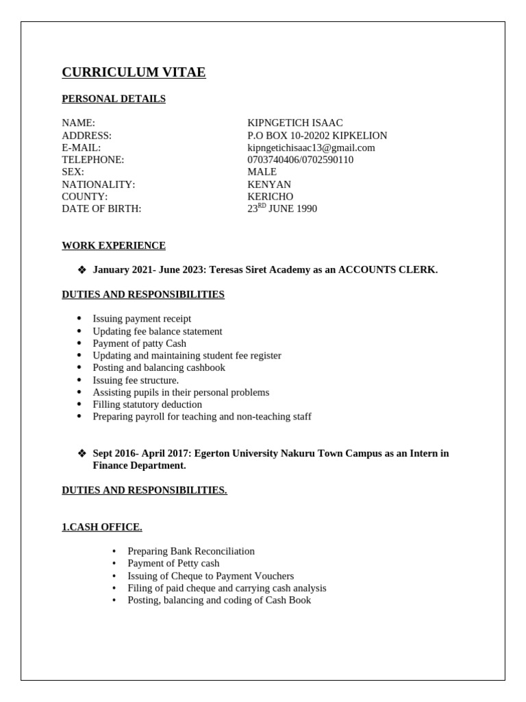 Isaac CV2024 | PDF | Payments | Cheque