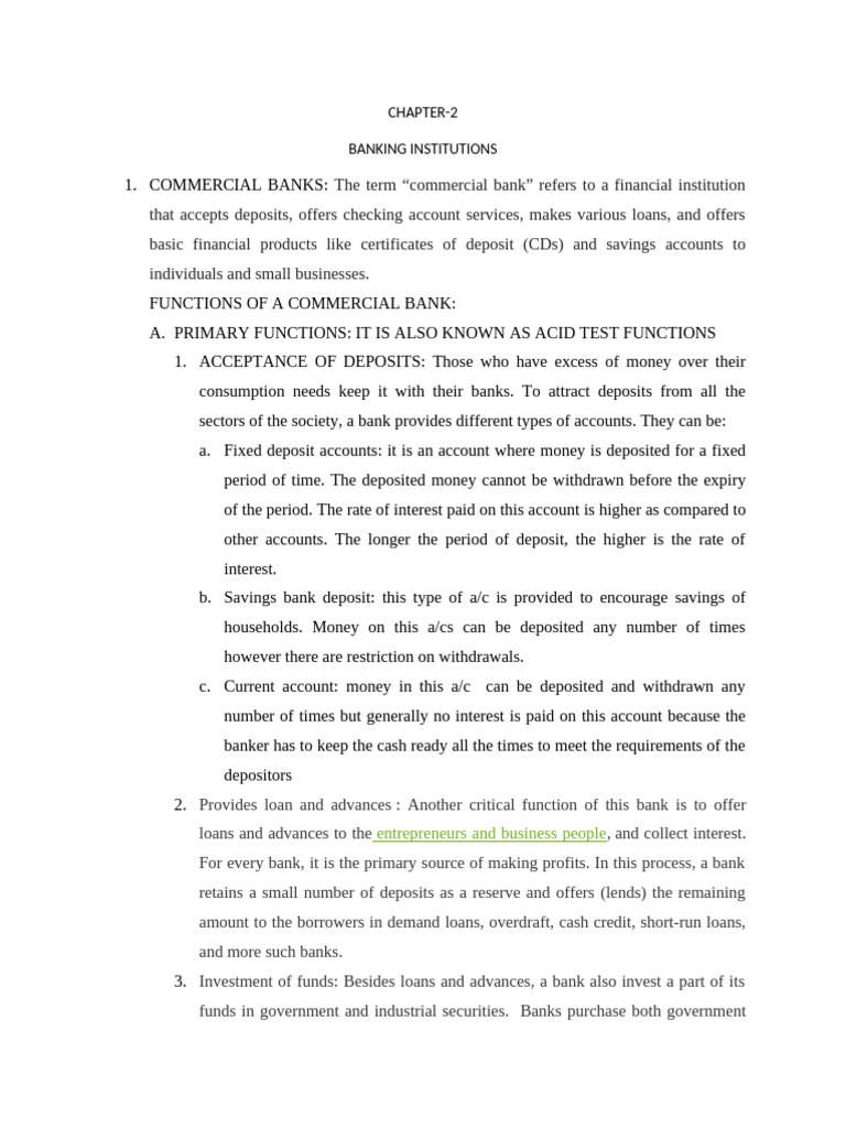 Functions of Commercial Banks | PDF | Banks | Business