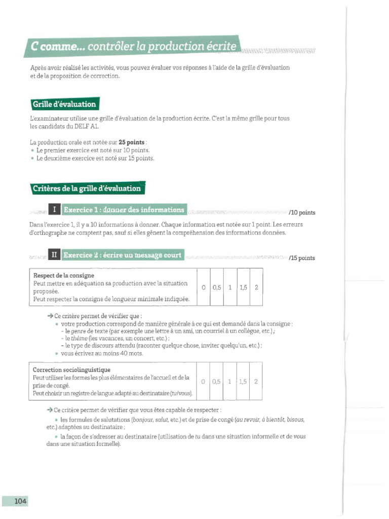 DELF A1 Criteres Des Grilles Devaluation Production Ecrite | PDF