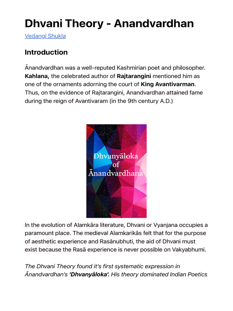 Dhvani Theory - Anandvardhan | PDF
