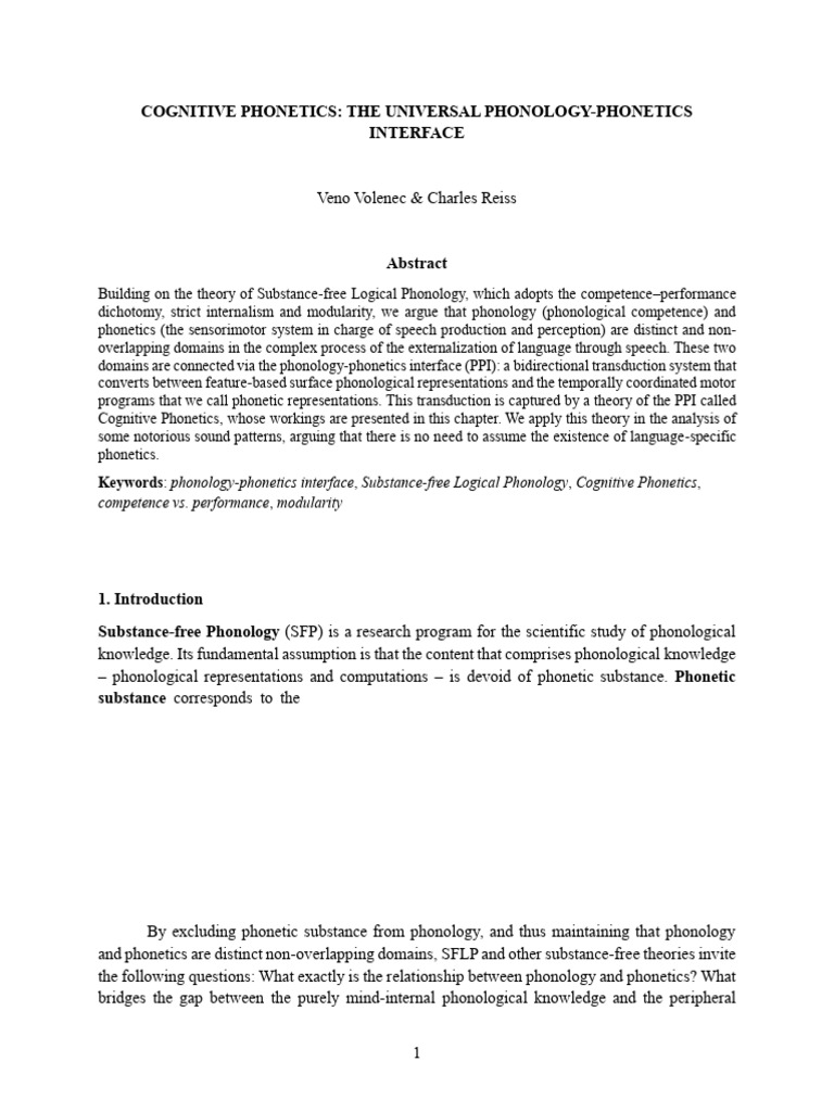 Cognitive Phonetics - The Universal Phonology-Phonetics Interface | PDF