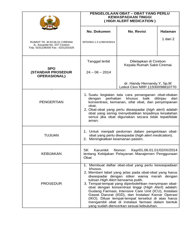 SOP High Alert | PDF
