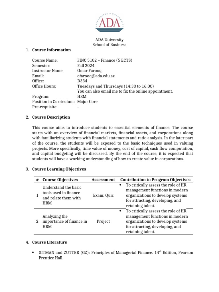 Finance - Syllabus | PDF