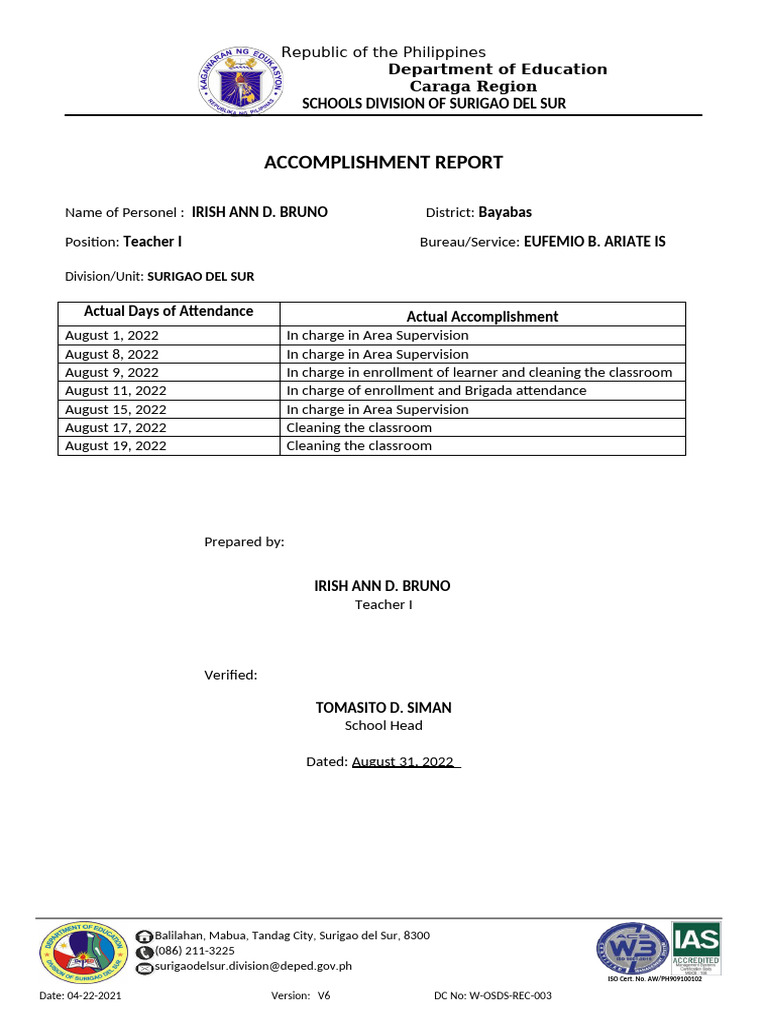 Brigada Accomplishment Report 2022 | PDF