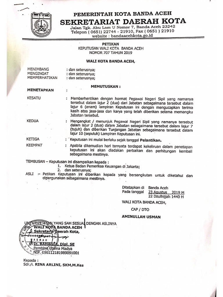 SK Pengangkatan Kepala Puskesmas | PDF