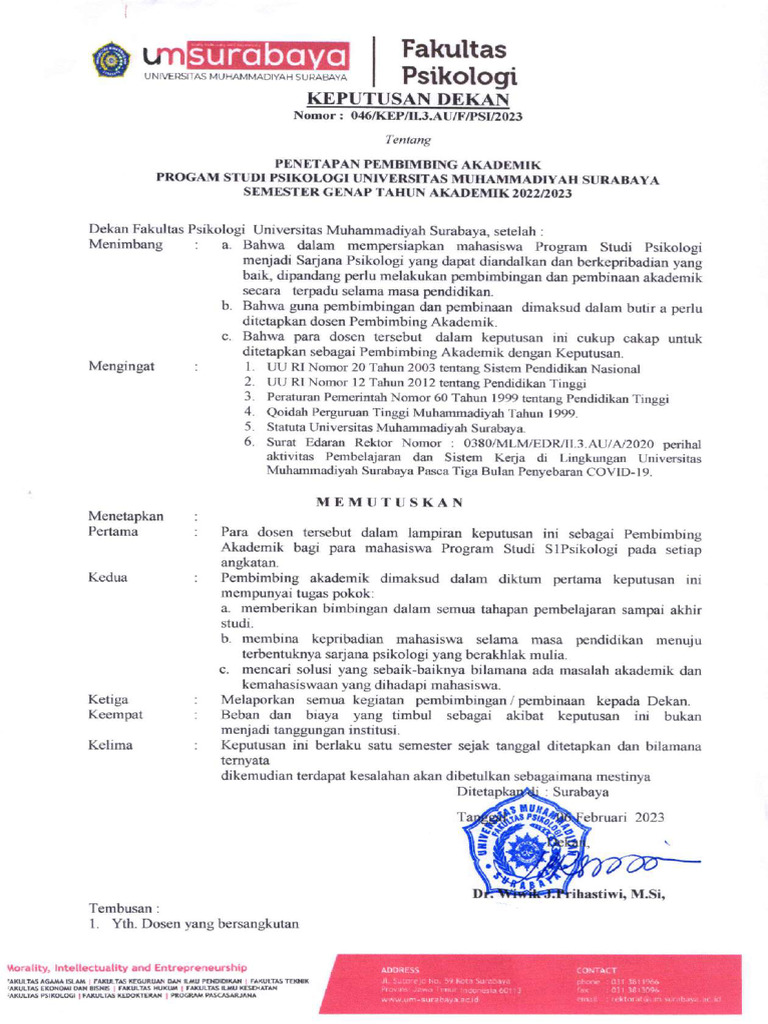 Contoh SK Pembimbing Akademik | PDF