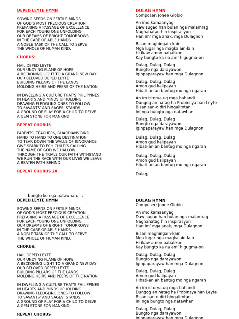 Deped Leyte Hymn | PDF