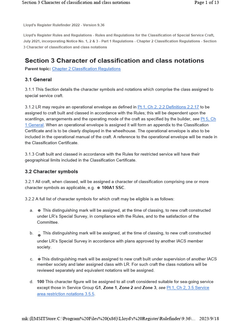Section 3 Character of Classification and Class Notations | PDF