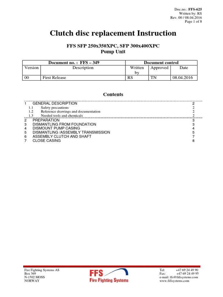 FFS-625 SFP XPC Clutch Replacement Instruction | PDF | Pump | Clutch