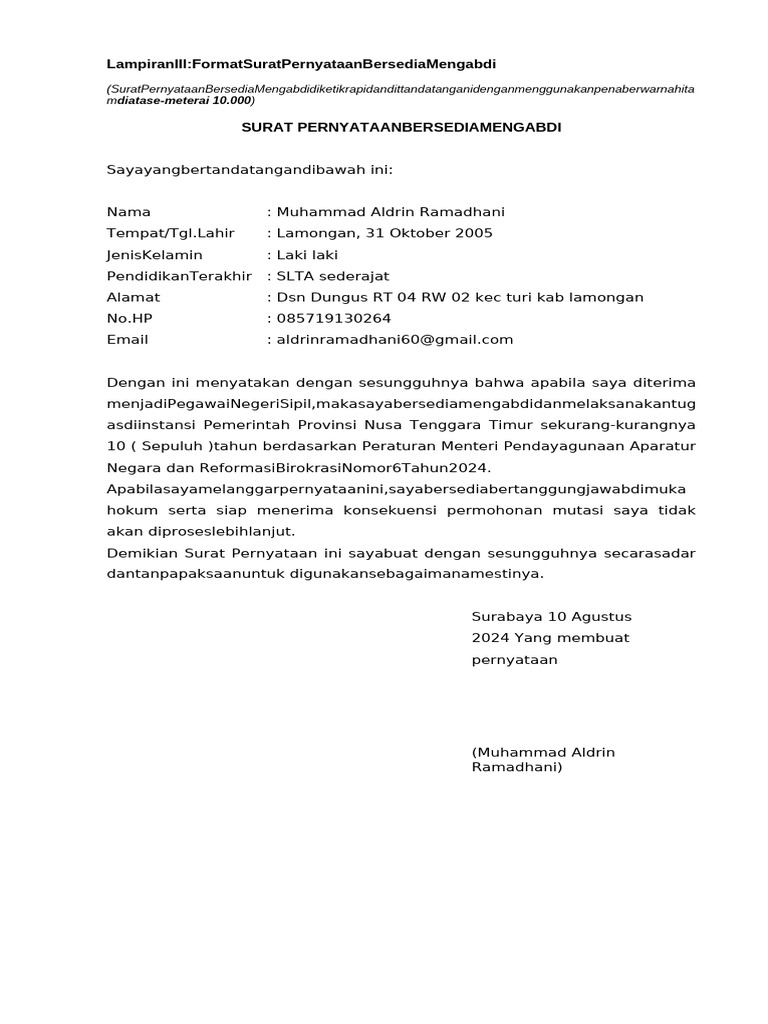 Aldrin Surat Pernyataan 2 | PDF