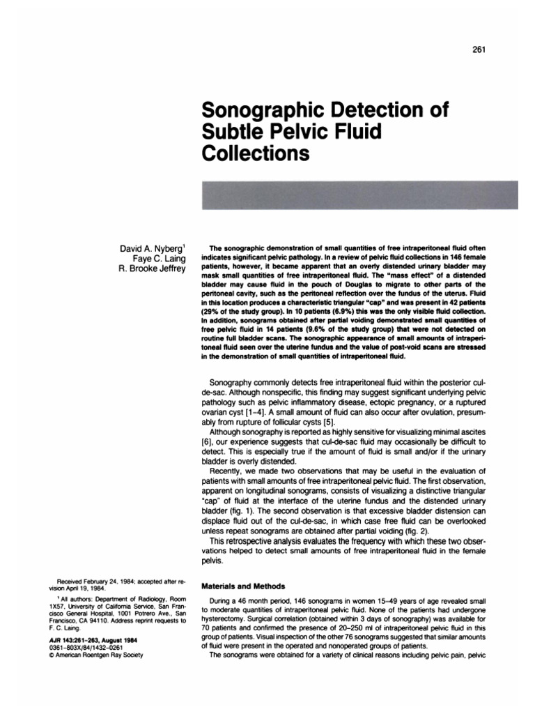 Nyberg Et Al 2012 Sonographic Detection of Subtle Pelvic Fluid ...