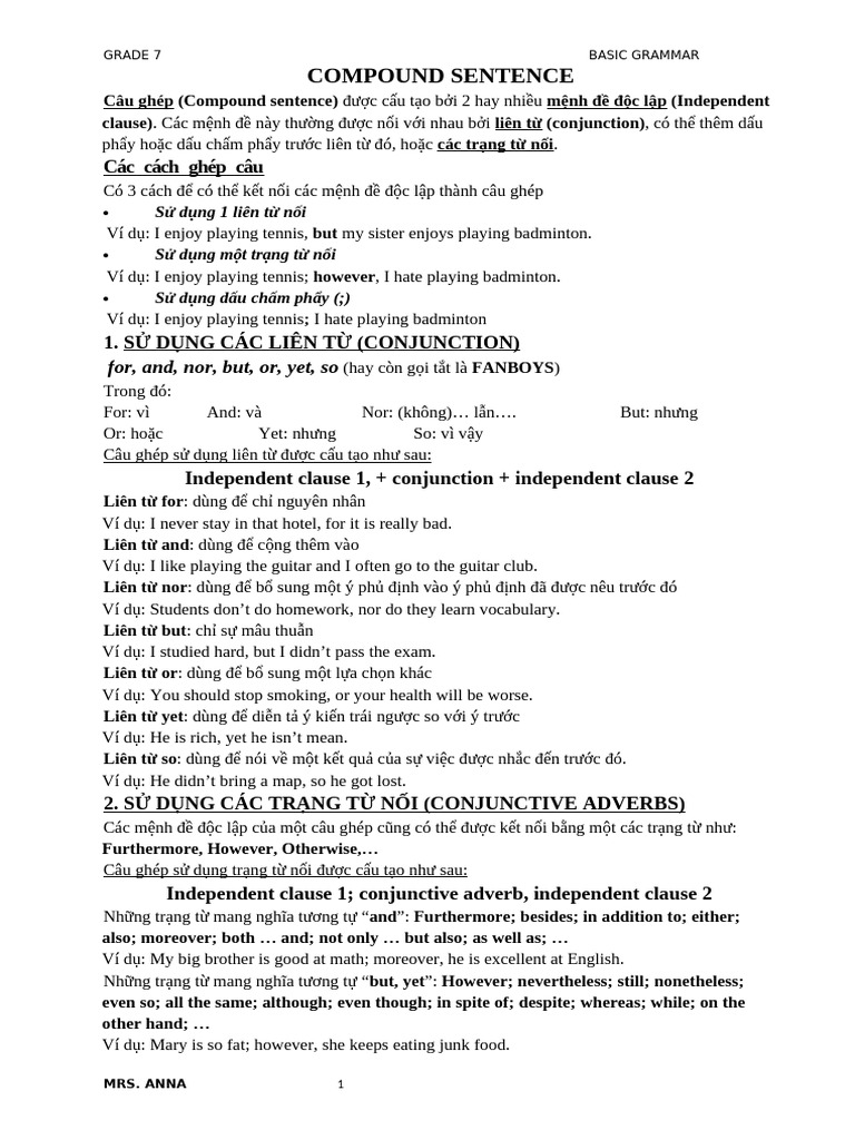 Compound Sentence | PDF