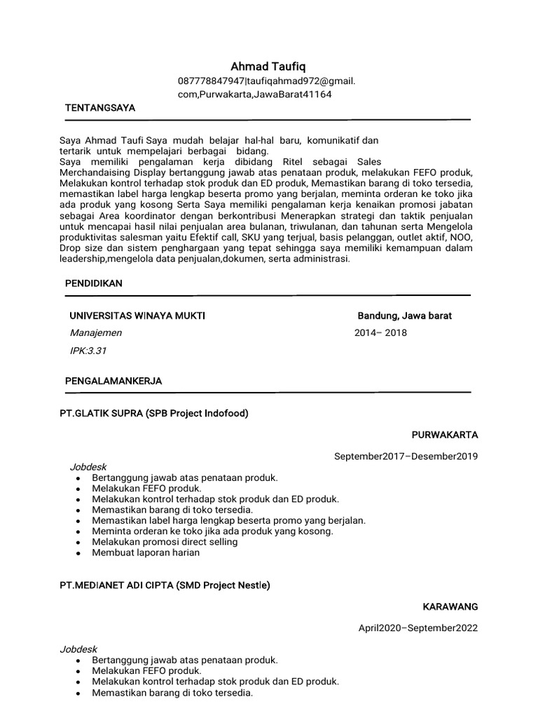 CV Ahmad Taufiq | PDF