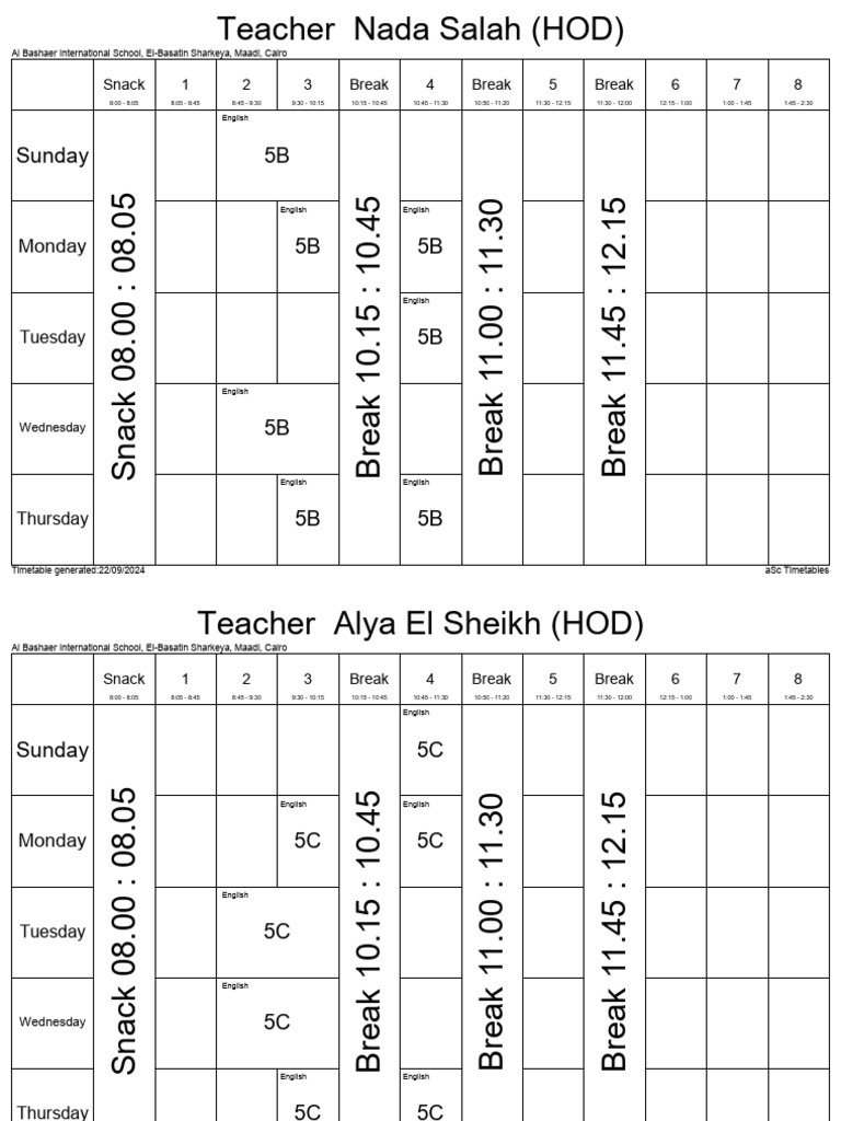 Teachers SCHEDUAL | PDF