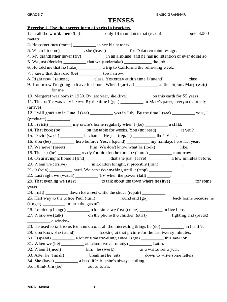 Exercises For Tenses | PDF