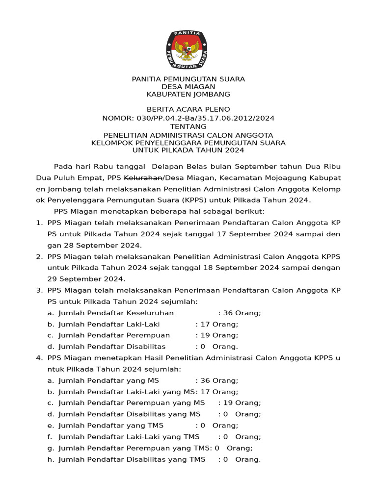 0 Berita Acara Pps Penelitian Administrasi Kpps | PDF