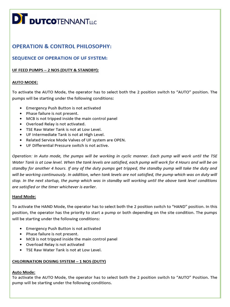 Operation & Control Philosophy | PDF