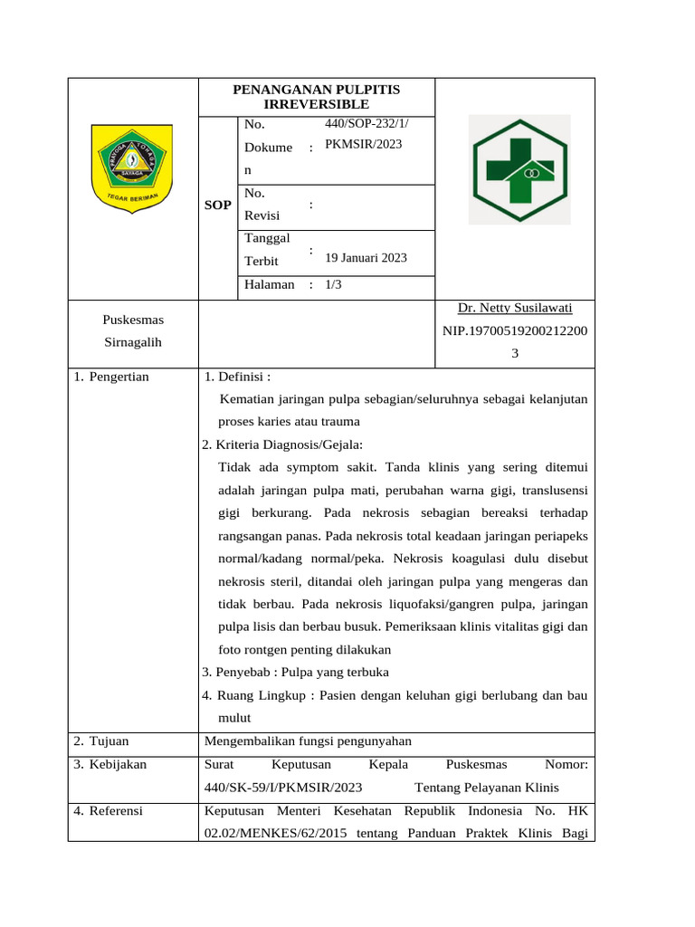 Sop Pulpitis Irreversible Akut | PDF