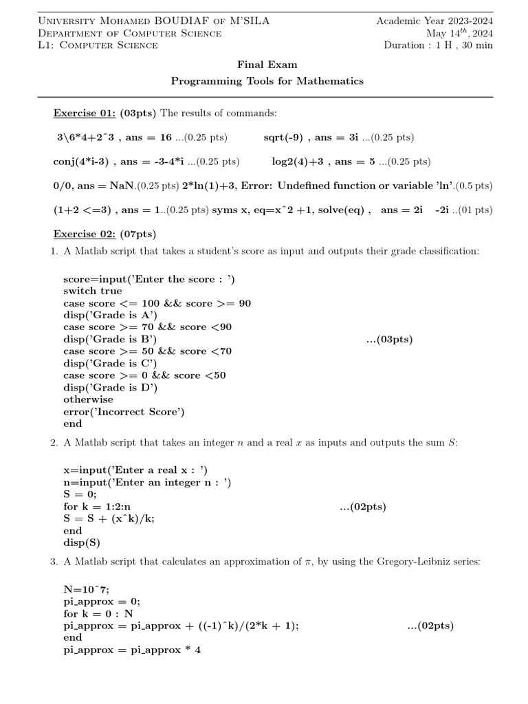 Cor Type Examen 2023 2024 | PDF