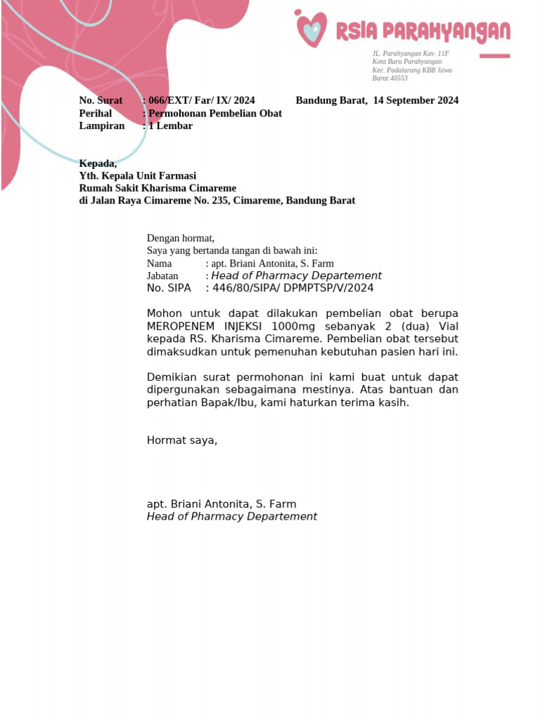 Surat Pengantar Pembelian Obat Pdf