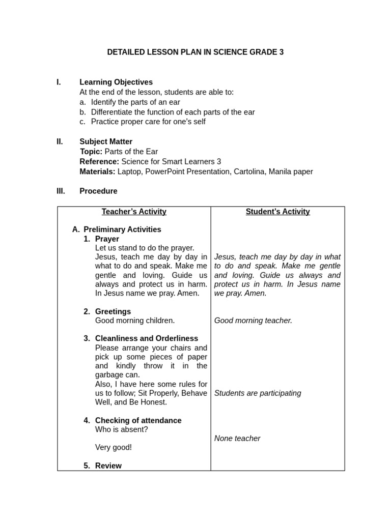Detailed Lesson Plan in Science Grade 3 | PDF