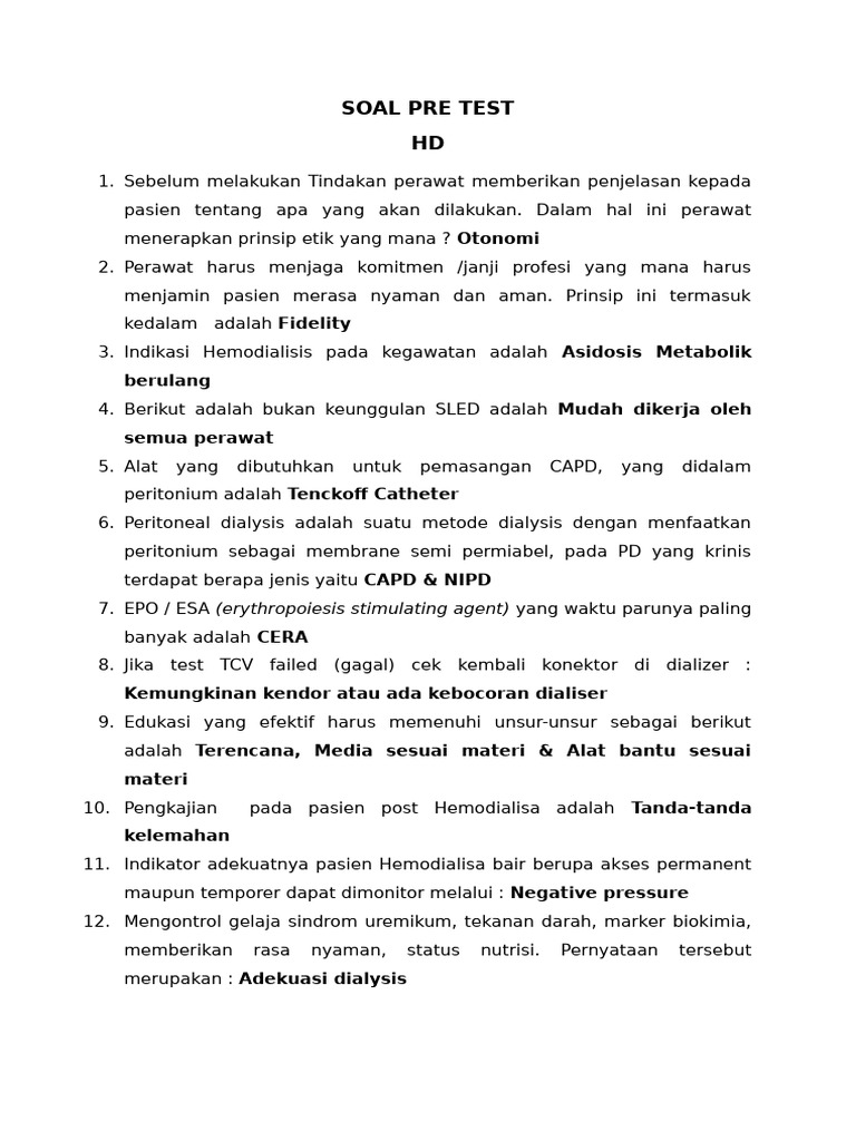 Soal Pre Test HD | PDF