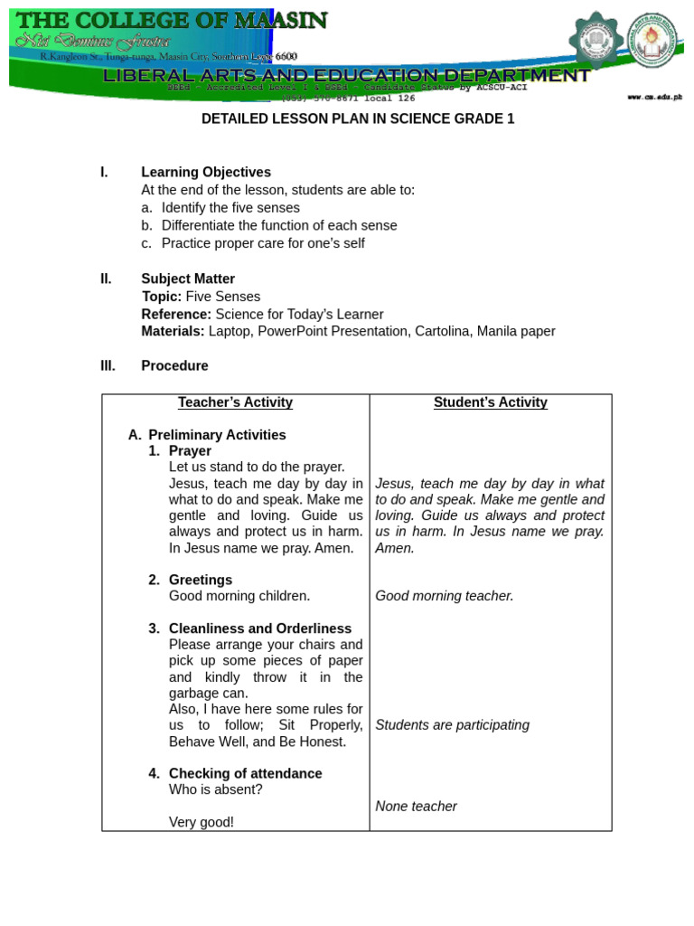 Detailed Lesson Plan in Science Grade 1 | PDF