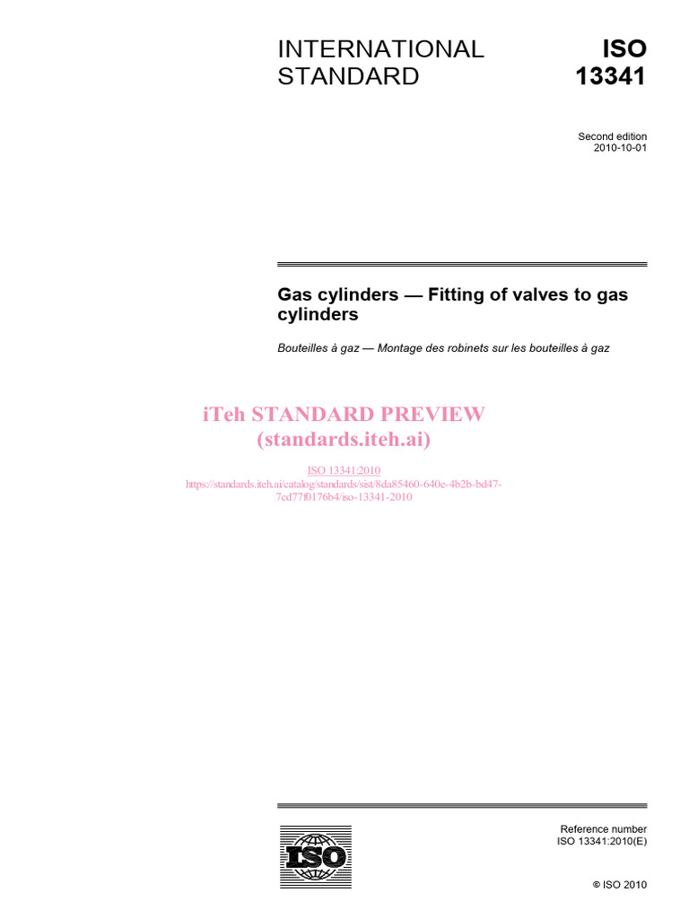 ISO-13341-2010 Fittings of Valves To Gas Cylinders | PDF
