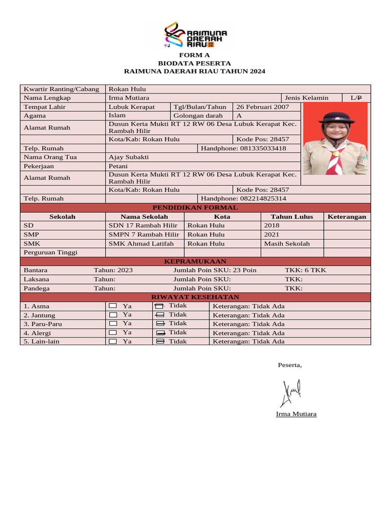 Biodata Irma Mutiara | PDF