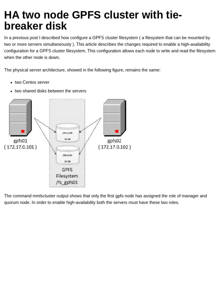 HA Two Node GPFS Cluster With Tie-Breaker Disk - SYSADMIN CONTINUOUS IMPROVEMENT | PDF ...