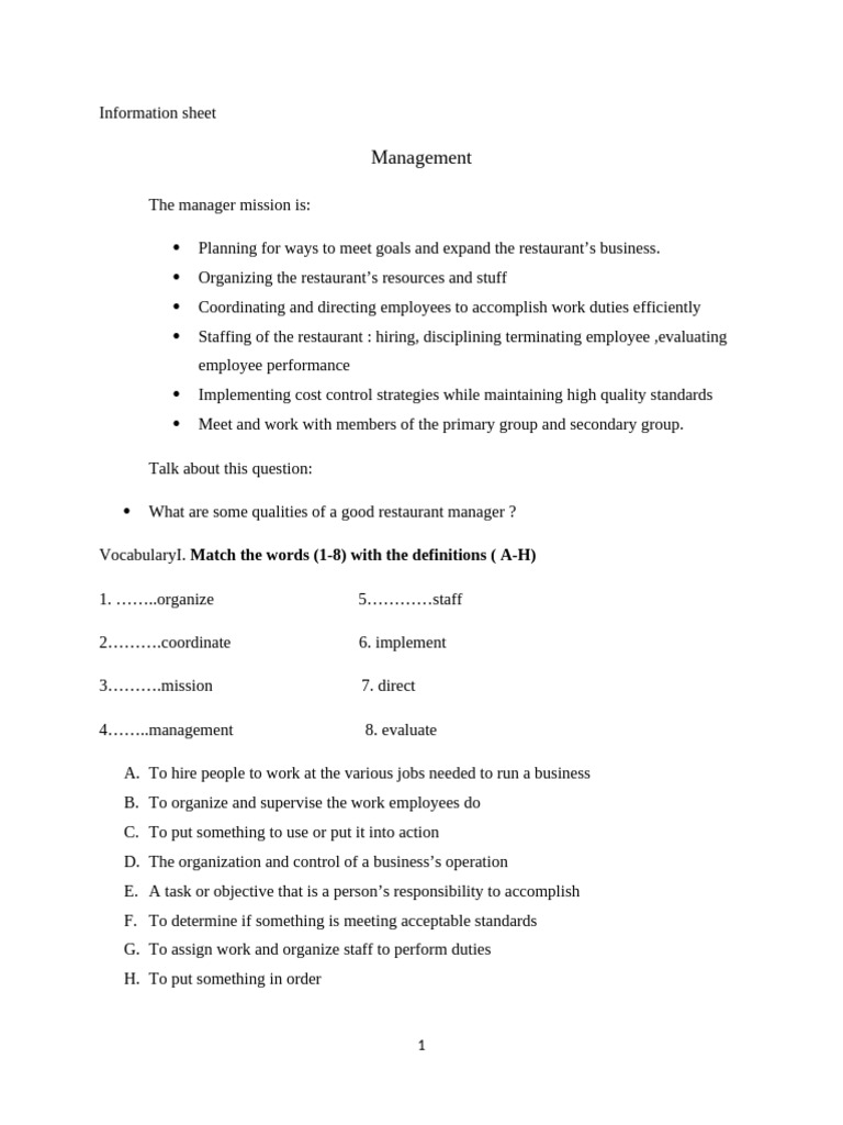 Information Sheet + Worksheet Management | PDF | Employment | Economies