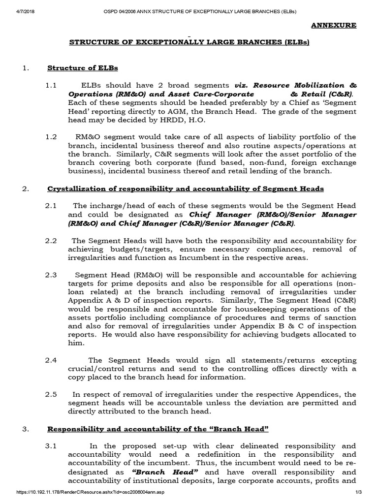 OSPD 04 - 2006 ANNX STRUCTURE OF EXCEPTIONALLY LARGE BRANCHES (ELBs) | PDF